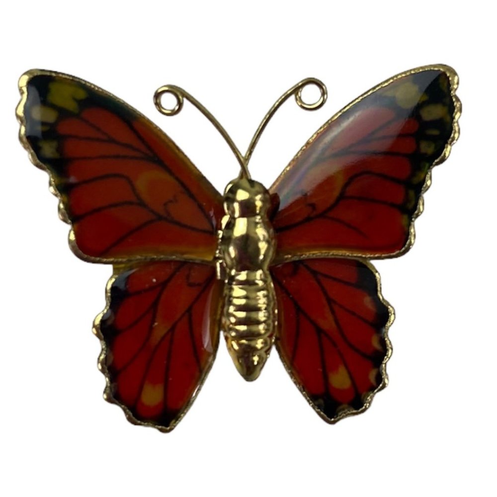 Vintage Monarch Butterfly Gold Tone Enamel Brooch Pin - Gem